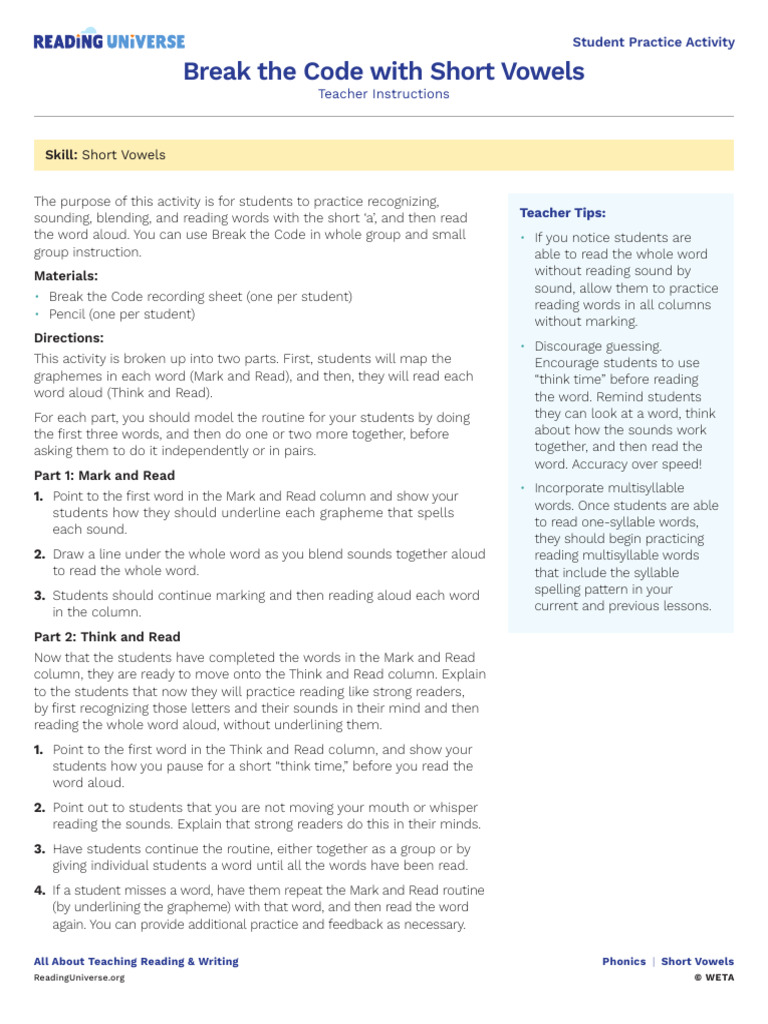 Short Vowel Reading Activities | PDF | Pedagogy | Written Communication
