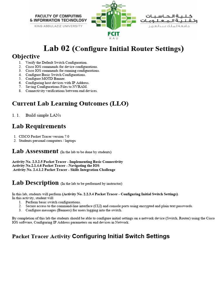 2.2.3.4 Packet Tracer - Configuring Initial Switch Settings | PDF | Command Line Interface ...