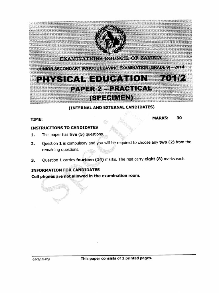 2014 Physical Education Paper 2 Past Paper | PDF