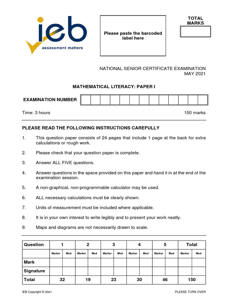 Mathematical Literacy P1 May 2021 | PDF | You Tube