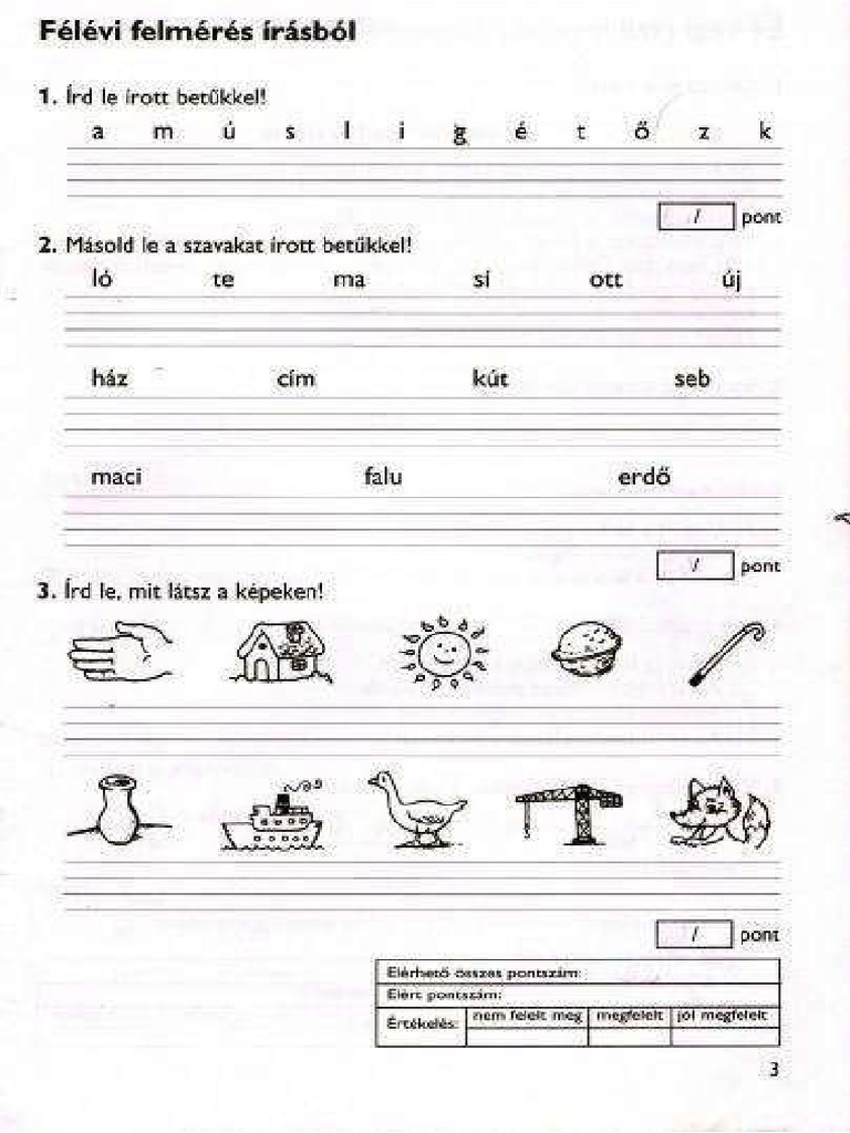 Felevi - Felmeres - Rasbol 1 Osztály | PDF