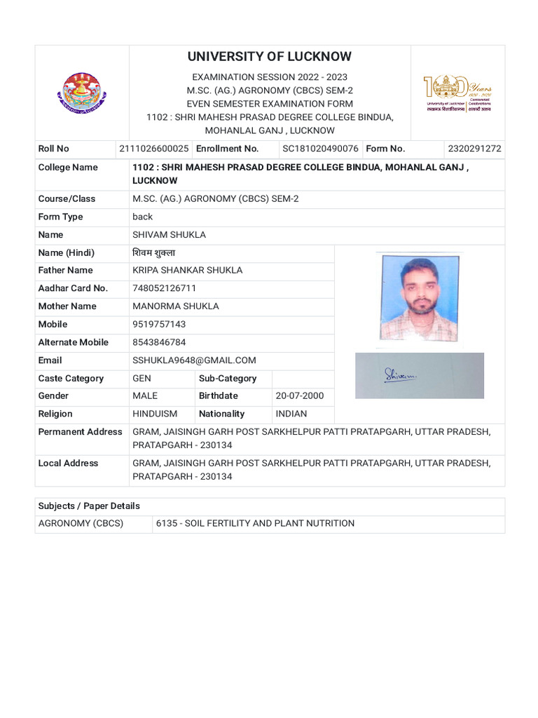 University of Lucknow | PDF