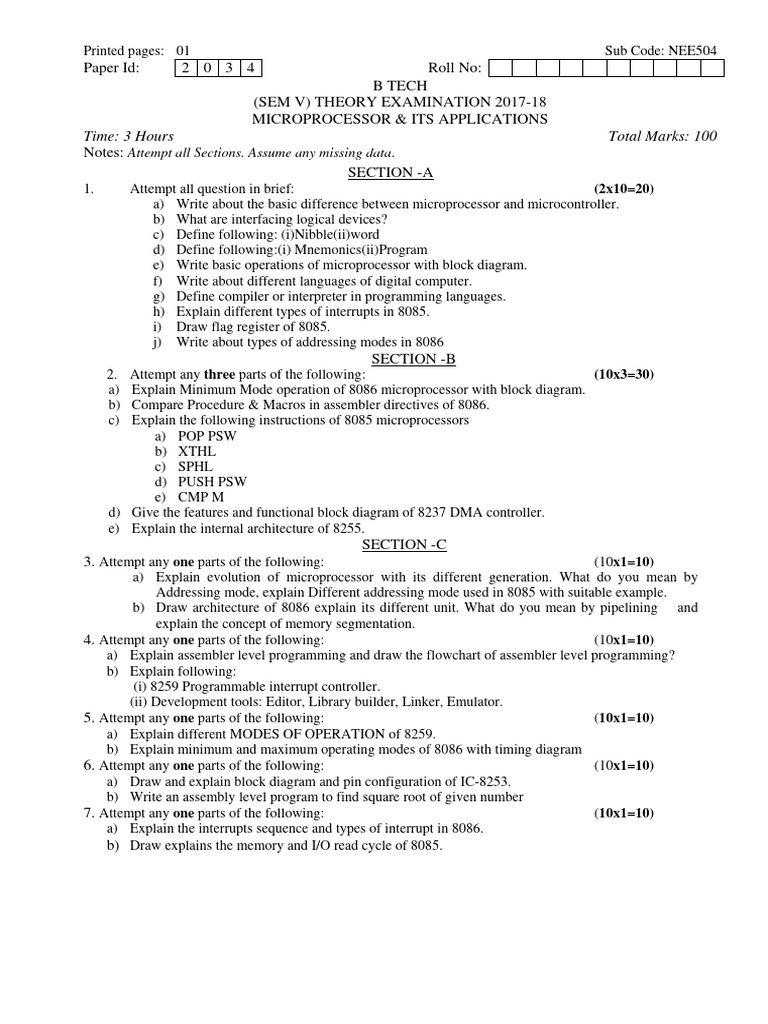 Microprocessor Applications Exam Paper | PDF | Assembly Language ...