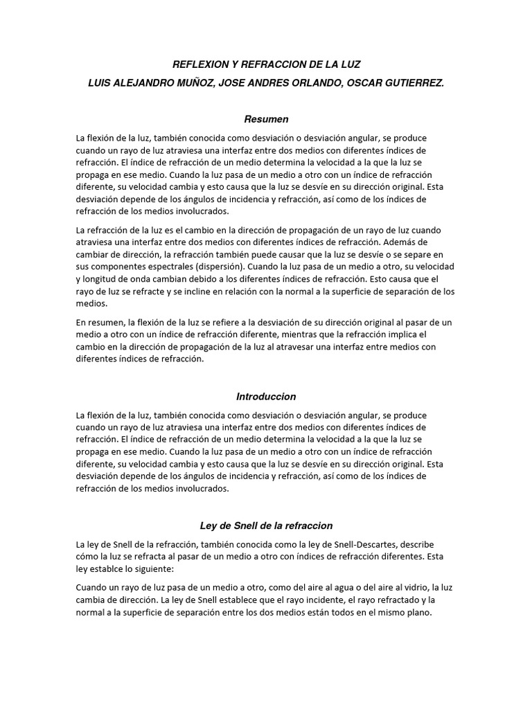 Reflexión y Refracción de Luz | PDF | Refracción | Ligero