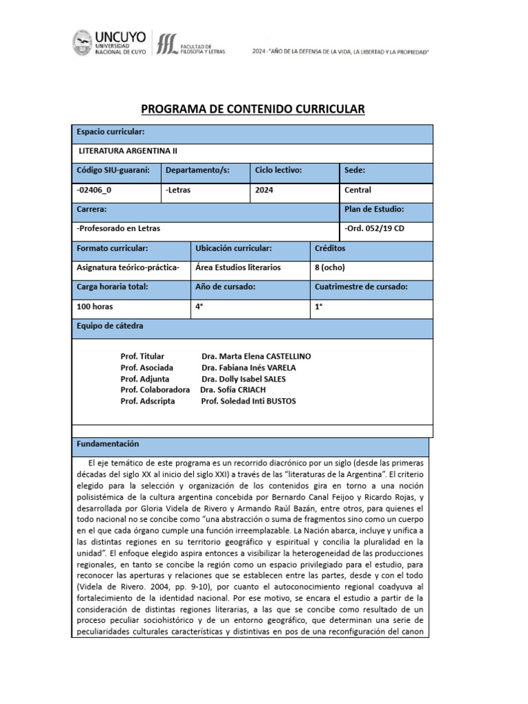 Programa 2024 | PDF | Literatura de fantasía | Plan de estudios