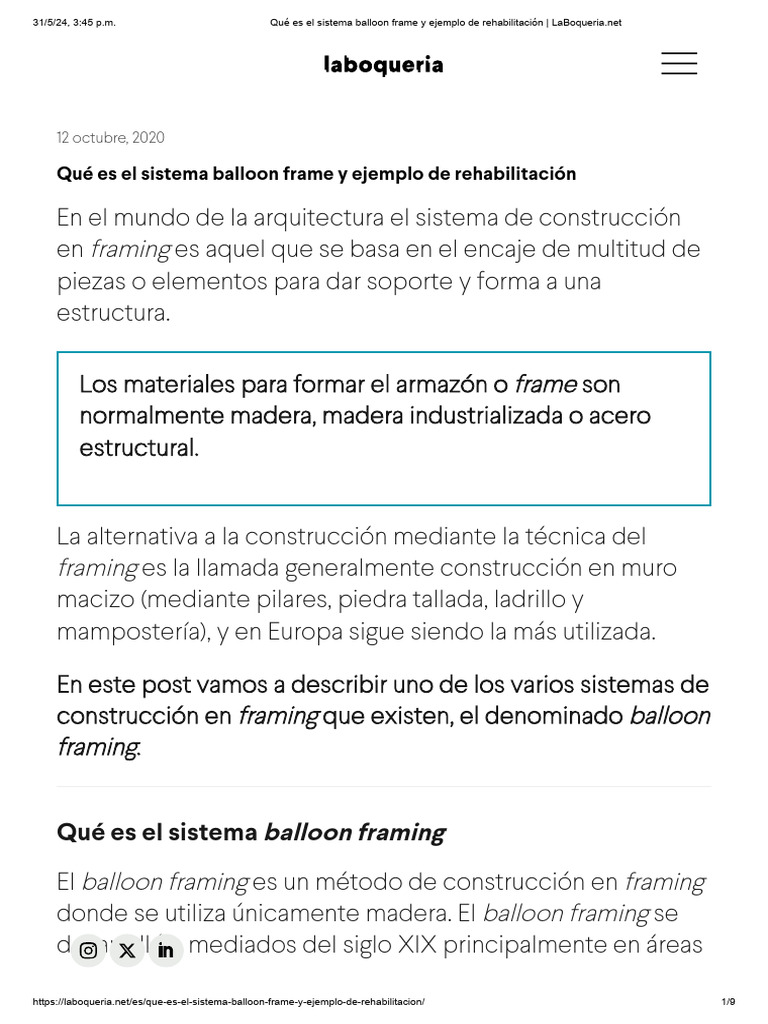 Qué Es El Sistema Balloon Frame y Ejemplo de Rehabilitación | PDF | Enmarcado (Construcción) | pared