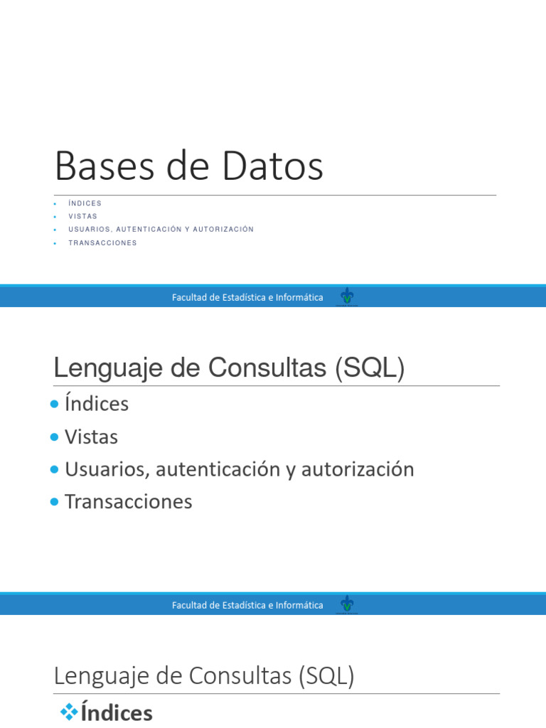 Indices Vistas Transacciones | PDF | SQL | Bases de datos