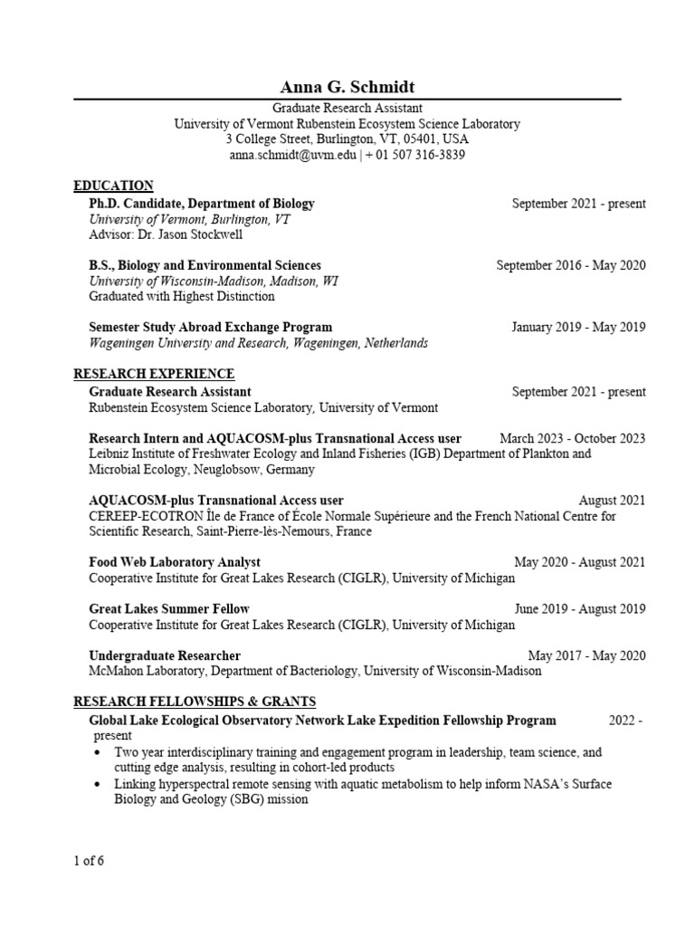 Schmidt CV | PDF | University Of Wisconsin–Madison | National Science Foundation