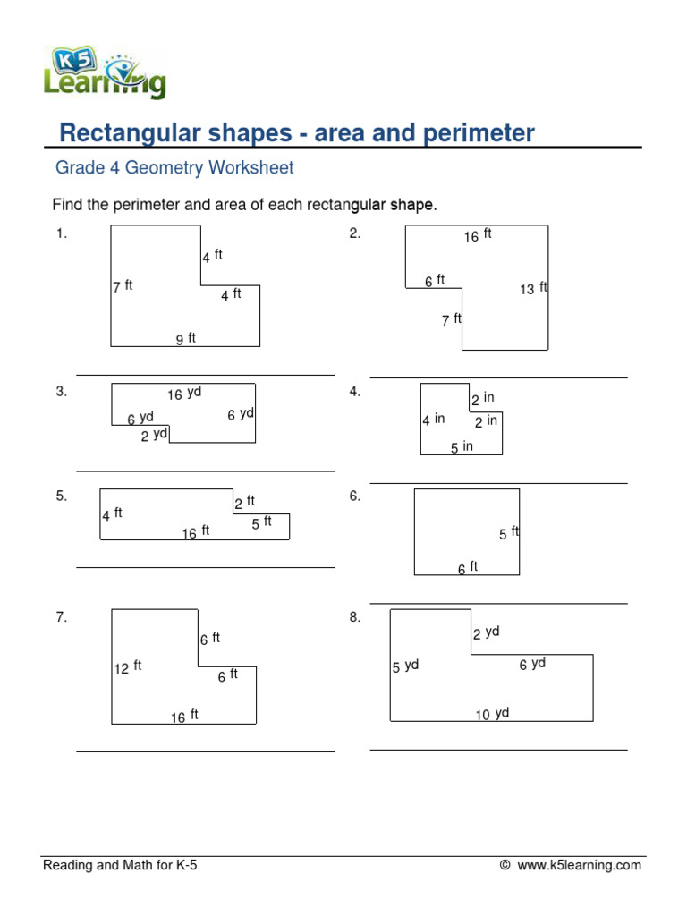 Grade 4 Geometry Rectangular Shapes Area Perimeter B | PDF | Area ...