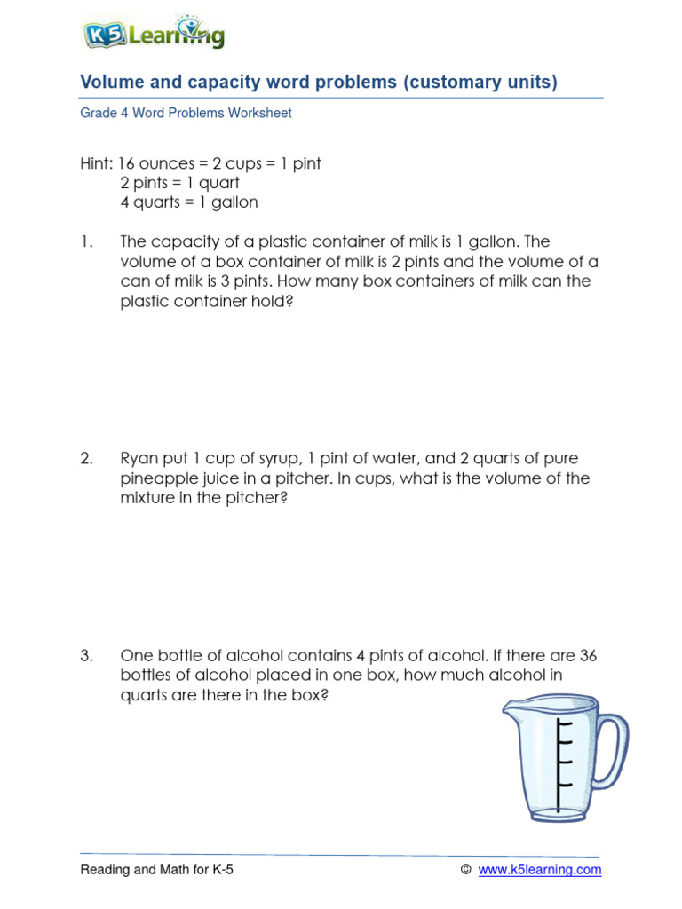 Grade 4 Volume and Capacity Problems | PDF
