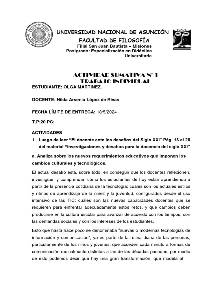 Tarea N°2 - Olga Martinez Gimenez | PDF | Enseñando | Maestros