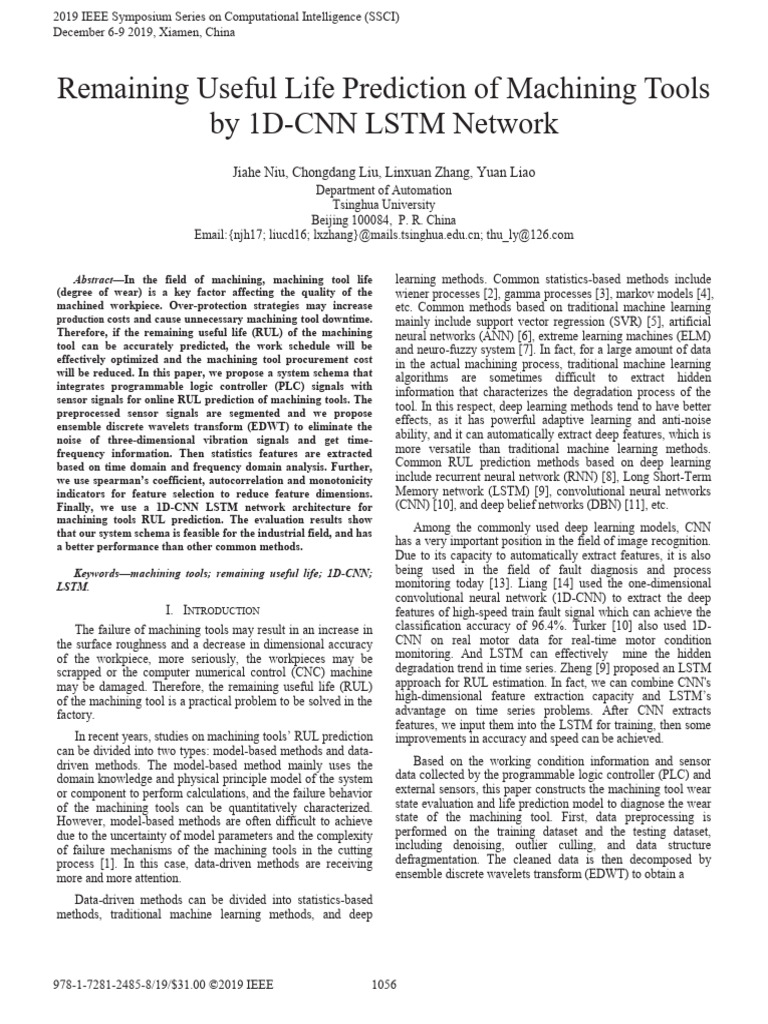 RemainingUsefulLifePredictionofMachiningToolsby1D-CNNLSTMNetwork | PDF | Wavelet | Mean Squared ...