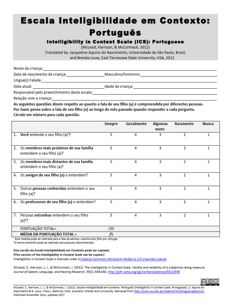 Escala de Inteligibilidade Infantil | PDF | Bem-estar