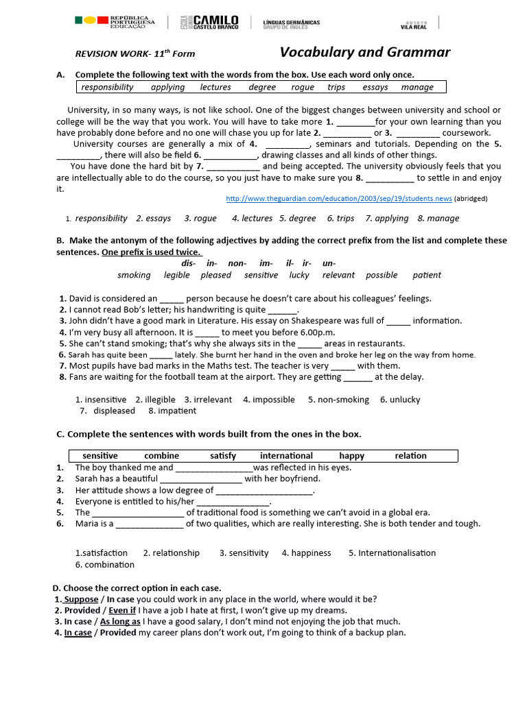 Revision Work 11 2024 Correction | PDF