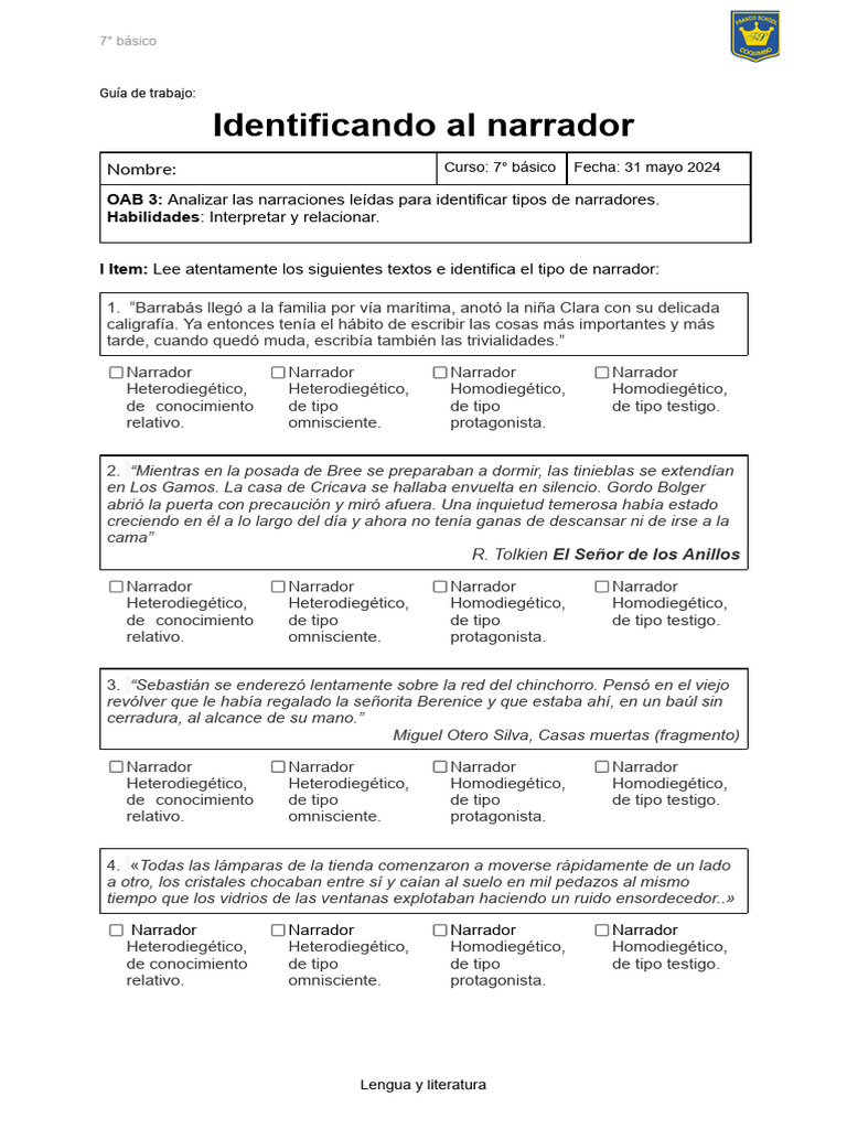 Guía Tipos de Narradores | PDF