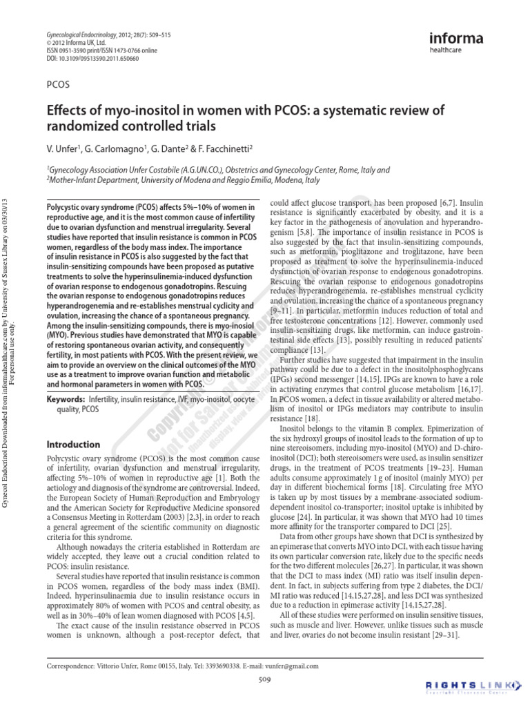 Effects of Myo-Inositol in Women With PCOS A Systematic Review of | PDF ...
