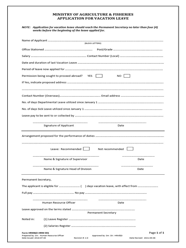 Vacation Leave (Form) | PDF | Government