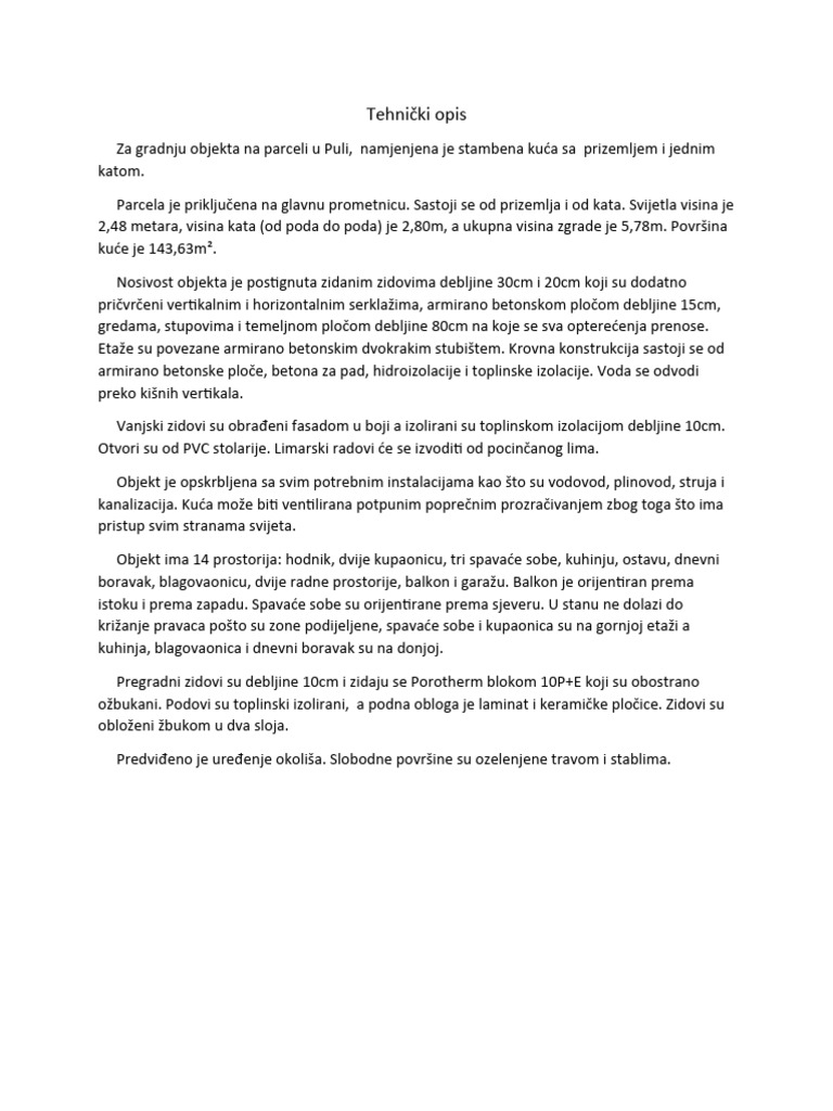 Tehnički Opis Kuca | PDF