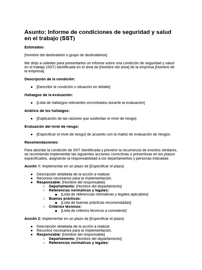 Correo Electronico - Informe de Condiciones de Seguridad y Salud en El Trabajo (SST) | PDF ...