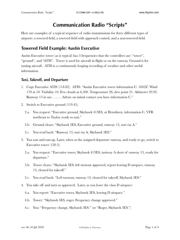 Communications Radio "Scripts" | PDF | Air Traffic Control ...