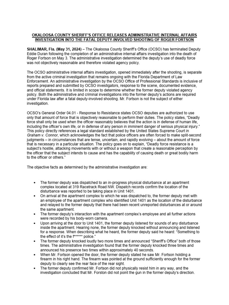 May 31 - OIS Internal Investigation Results | PDF | Deadly Force ...