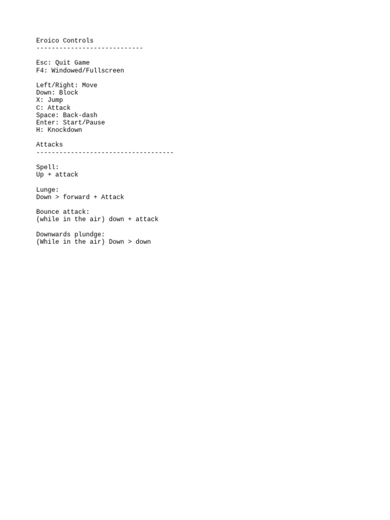 Eroico Game Controls Guide | PDF
