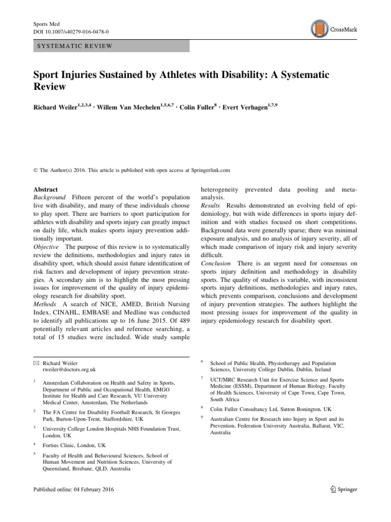 Sport Injuries Sustained by Athletes With Disability - A Systematic ...