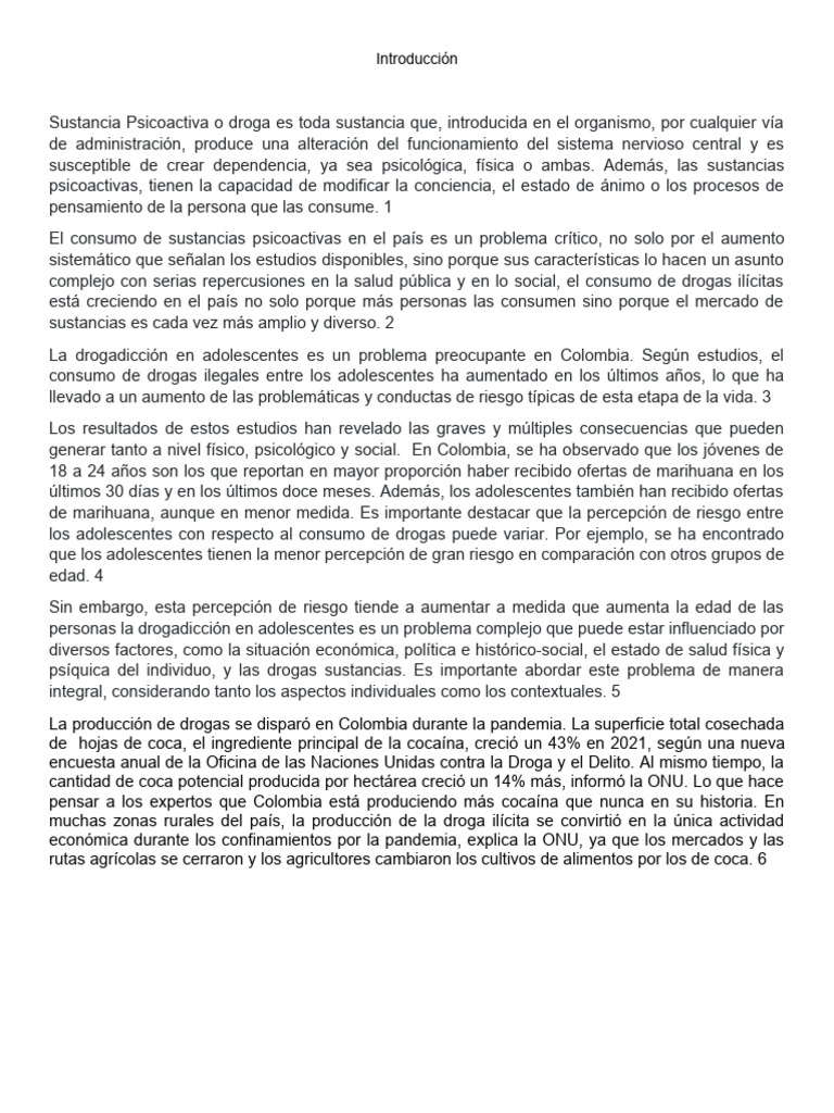 Introducción Problema de Salud Publica | PDF | La dependencia de sustancias | Drogas Psicoactivas
