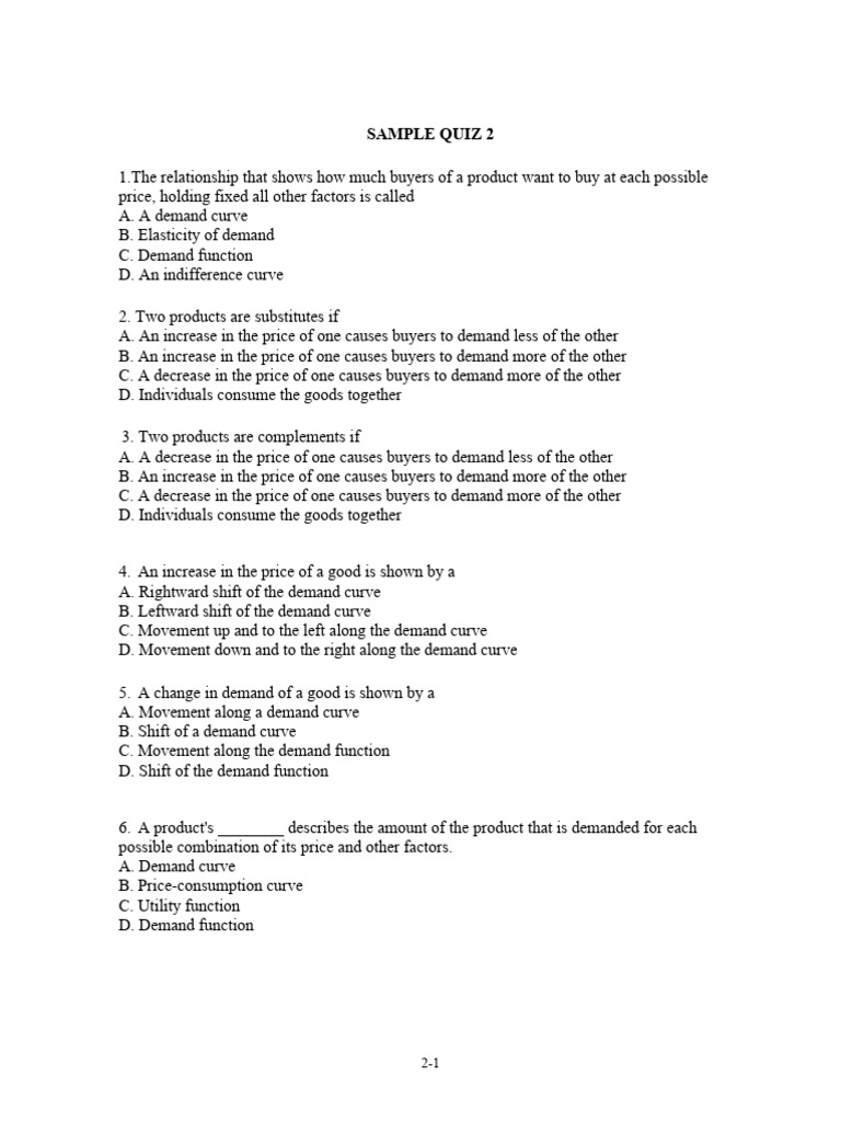 Quiz 2 | PDF | Demand | Economic Equilibrium