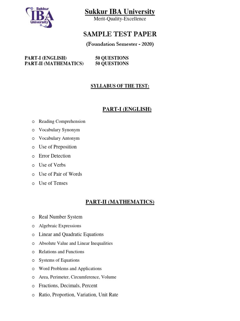 Sukkur IBA Foundation Test 2020 | PDF | Equations | Ratio