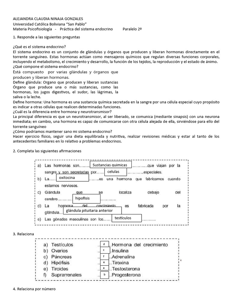 Practica Psicofisiologia Ale | Descargar gratis PDF | Sistema endocrino | Hormona