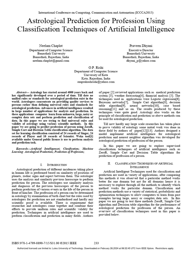 Astrological Prediction For Profession Using Classification Techniques ... Astrological Prediction For Profession Using Classification Techniques ...