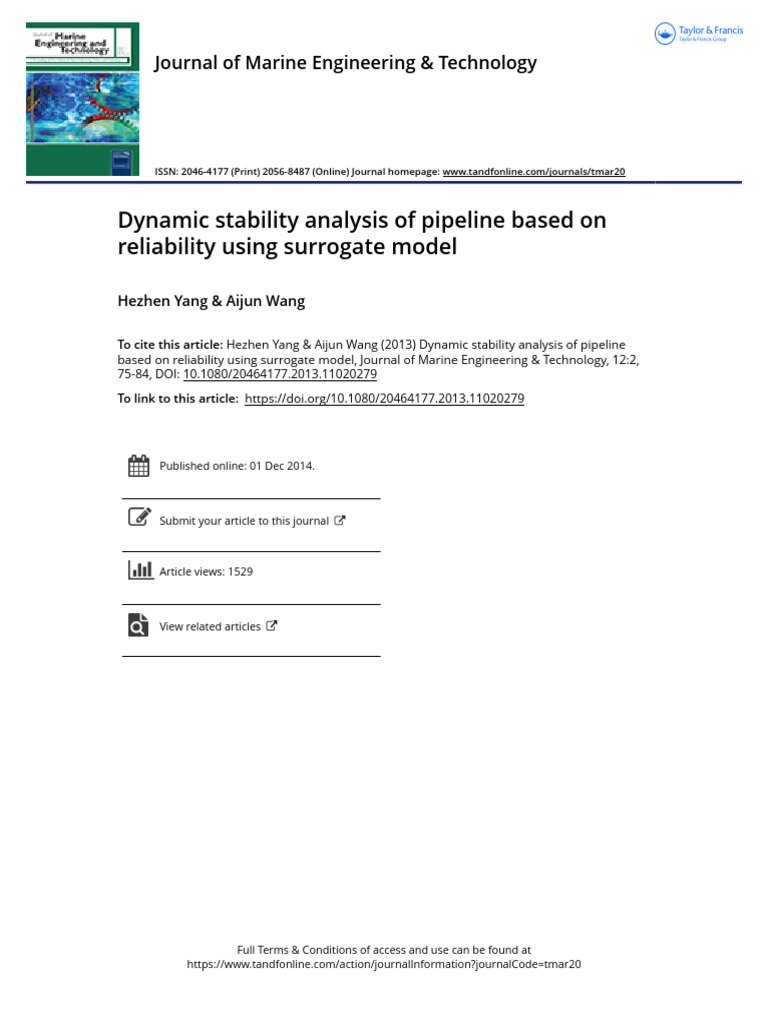 Dynamic Stability Analysis of Pipeline Based On Reliability Using ... Dynamic Stability Analysis of Pipeline Based On Reliability Using ...