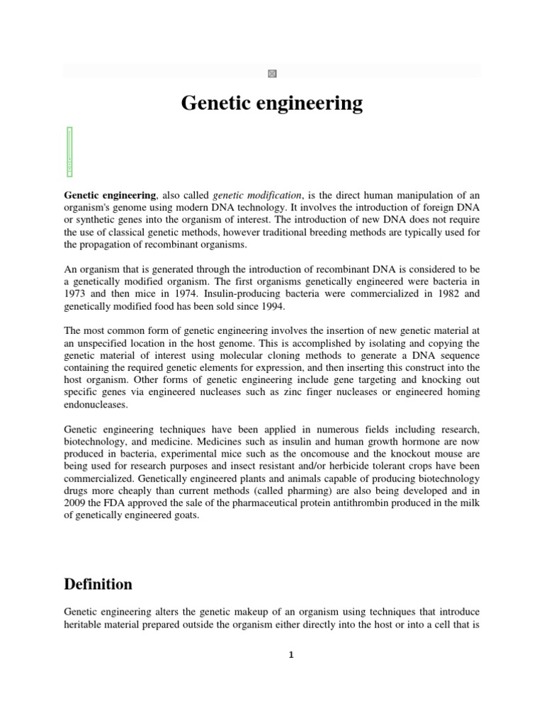 Introduction of Genetic Engineering | PDF | Genetic Engineering ...