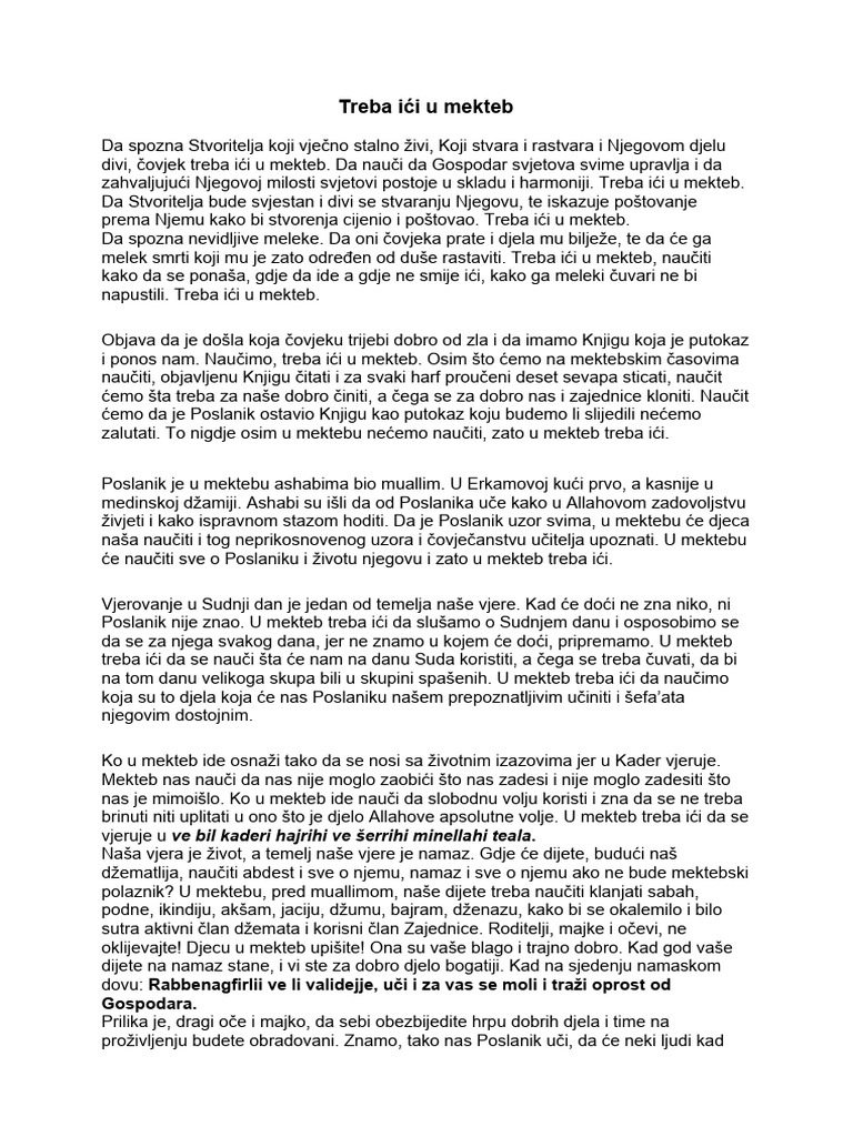 Treba Ici U Mekteb Pdf