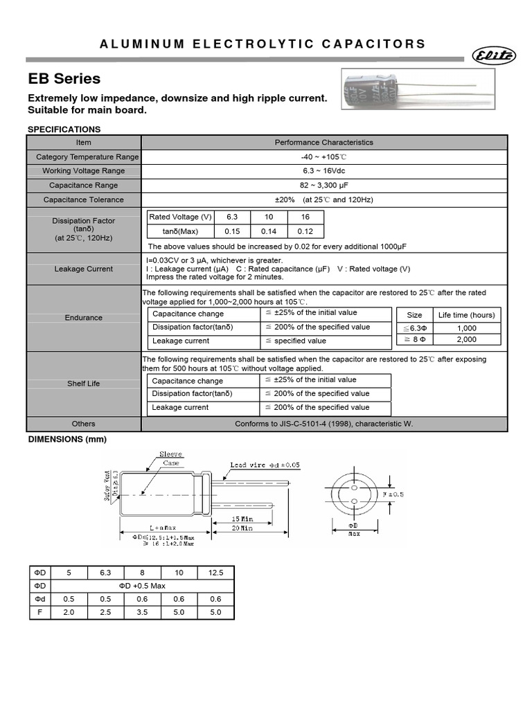 Elite (Radial Thru-Hole) EB Series | PDF | Capacitor | Capacitance