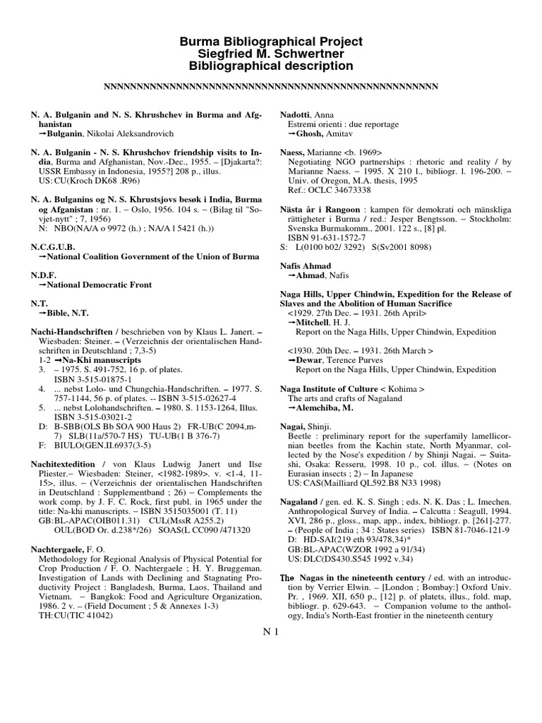 Burma Bibliographical Project Siegfried M. Schwertner Bibliographical ...