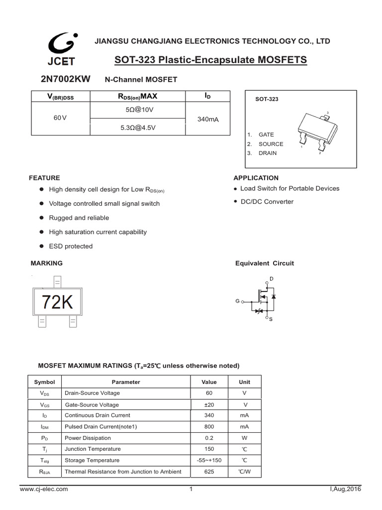 2n7002kw N-Channel Mosfet | PDF | Mosfet | Field Effect Transistor