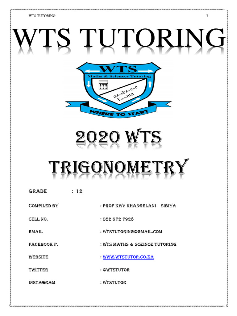 2020 WTS 12 Trigonometry | PDF | Trigonometric Functions | Trigonometry