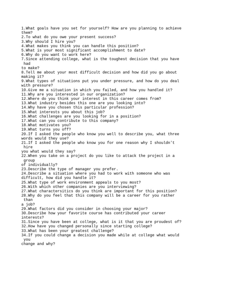 Interview Questions - HR | PDF