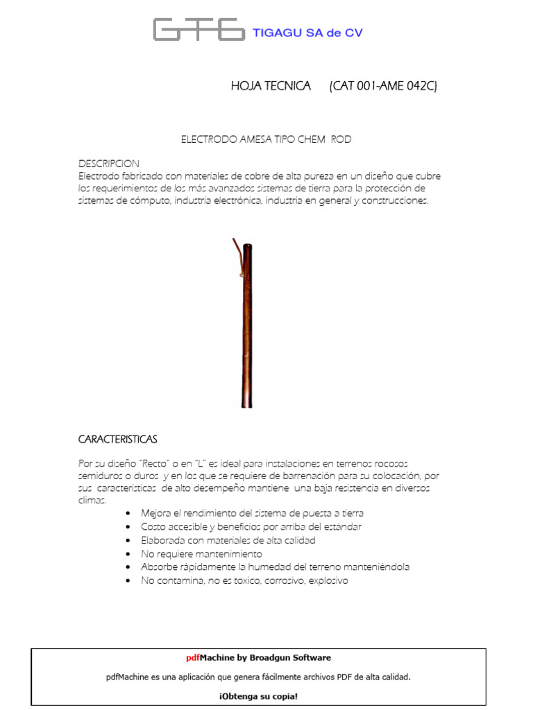 Hoja - Tecnica - Electrodo Amesa Tipo Chem Rod LISTO | PDF