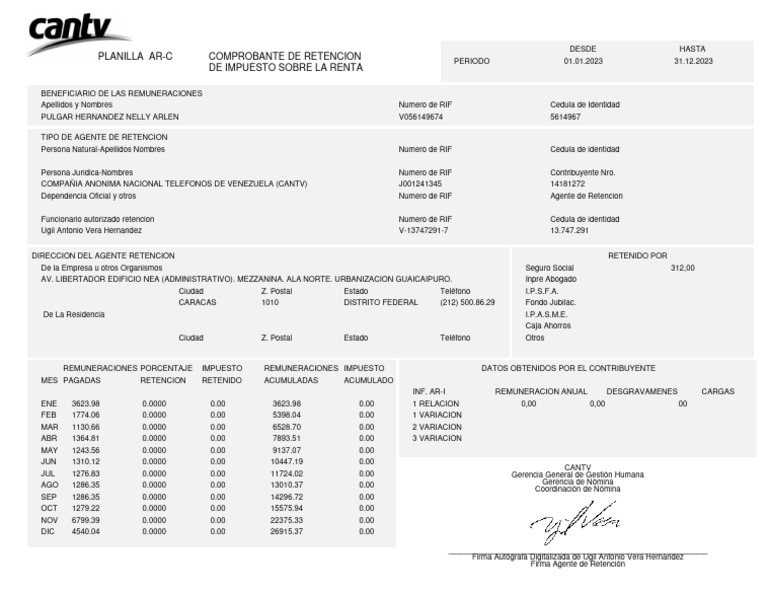 Planilla ARC.2024 | PDF | Impuestos | Finanzas del gobierno