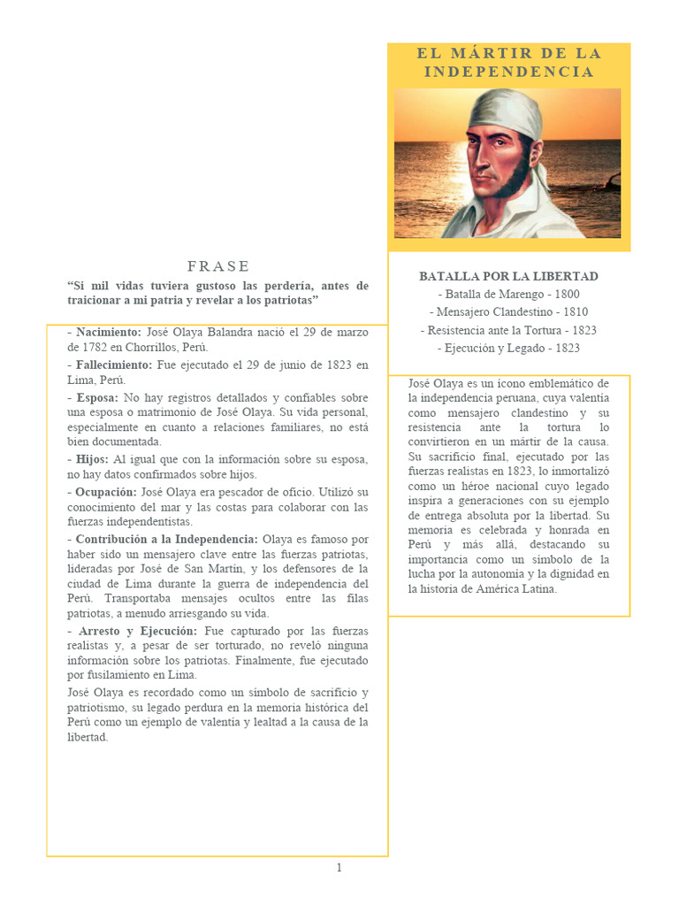 José Olaya: Héroe de la Independencia Peruana | PDF | América del Sur