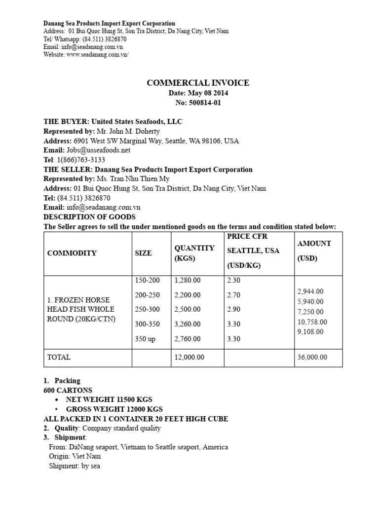 COMMERCIAL INVOICE - Seadanang | PDF | Business | Economies