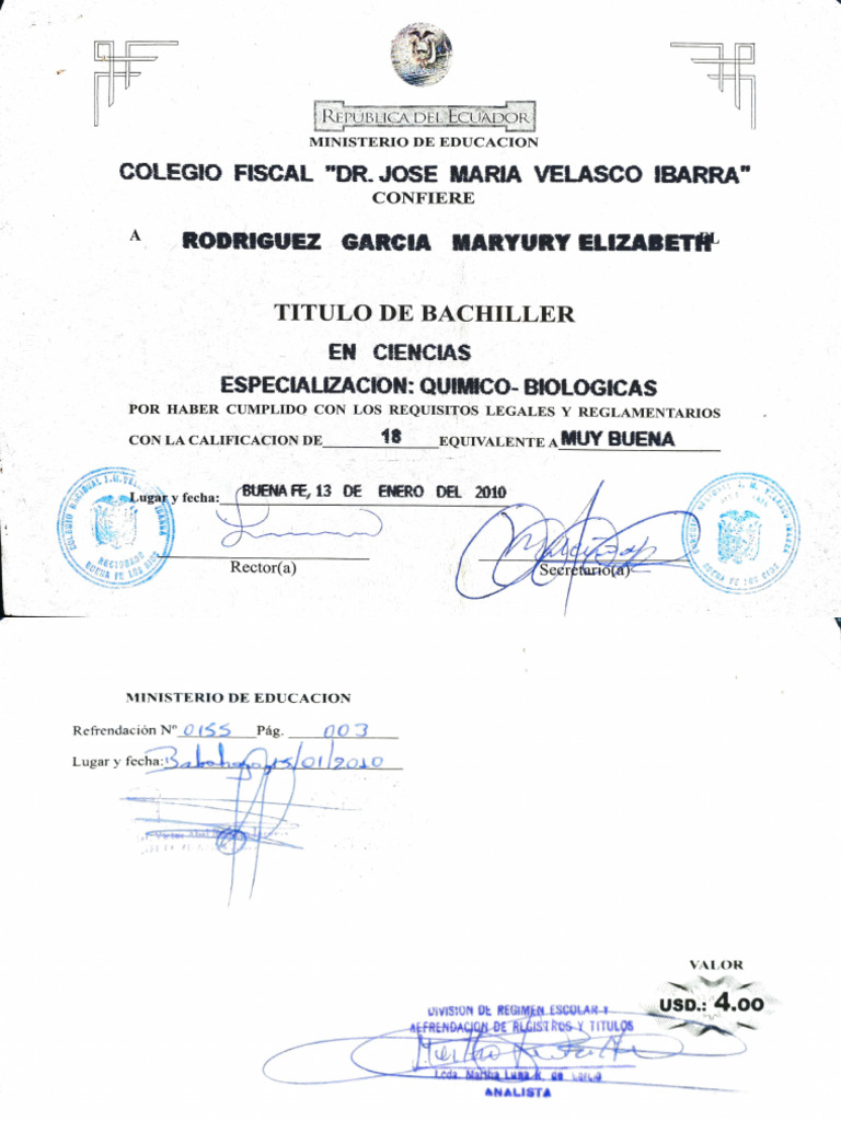 Titulo Bachiller Maryury Rodríguez | PDF