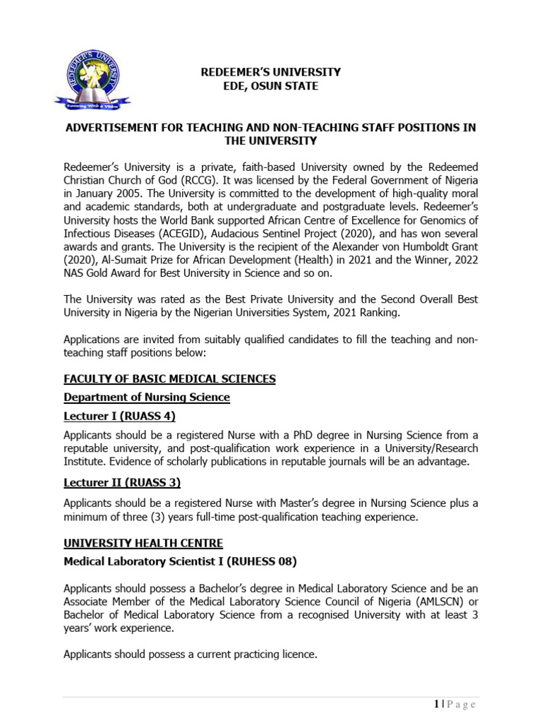 Redeemer's University, Ede, Osun State | PDF | Health Care | Academia