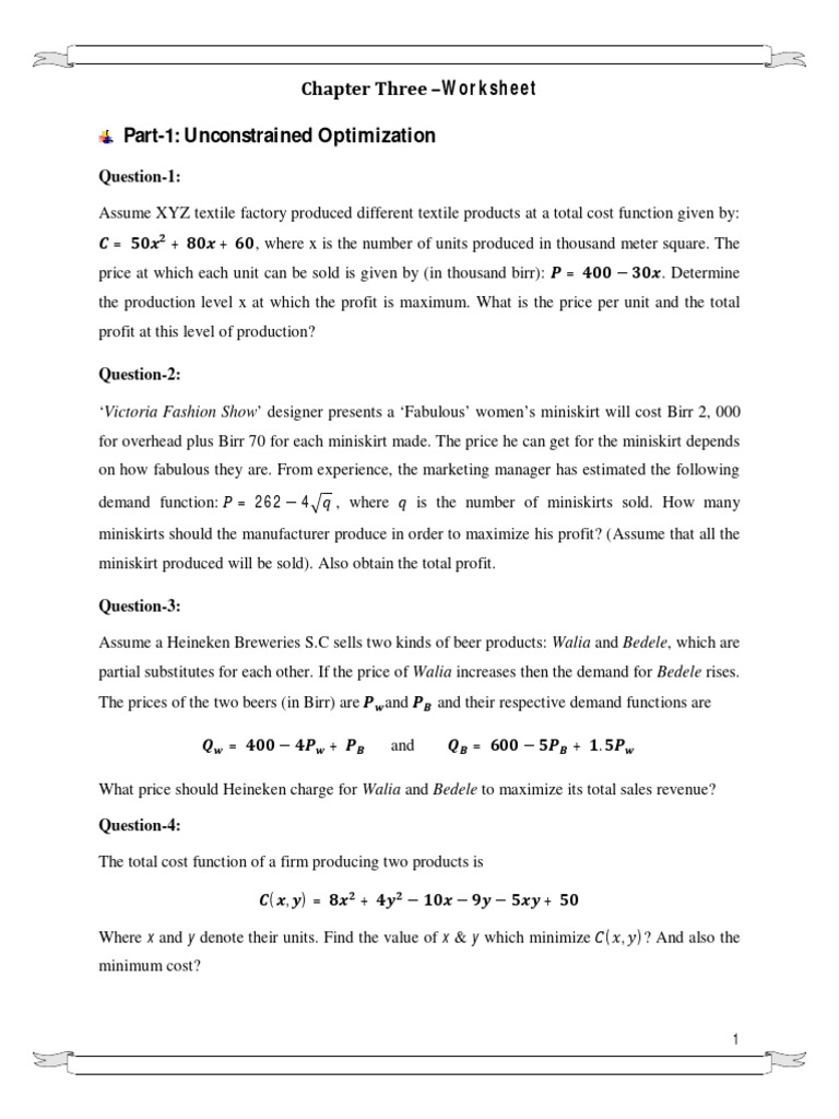 CH 3 Worksheet | PDF | Monopoly | Profit (Economics)