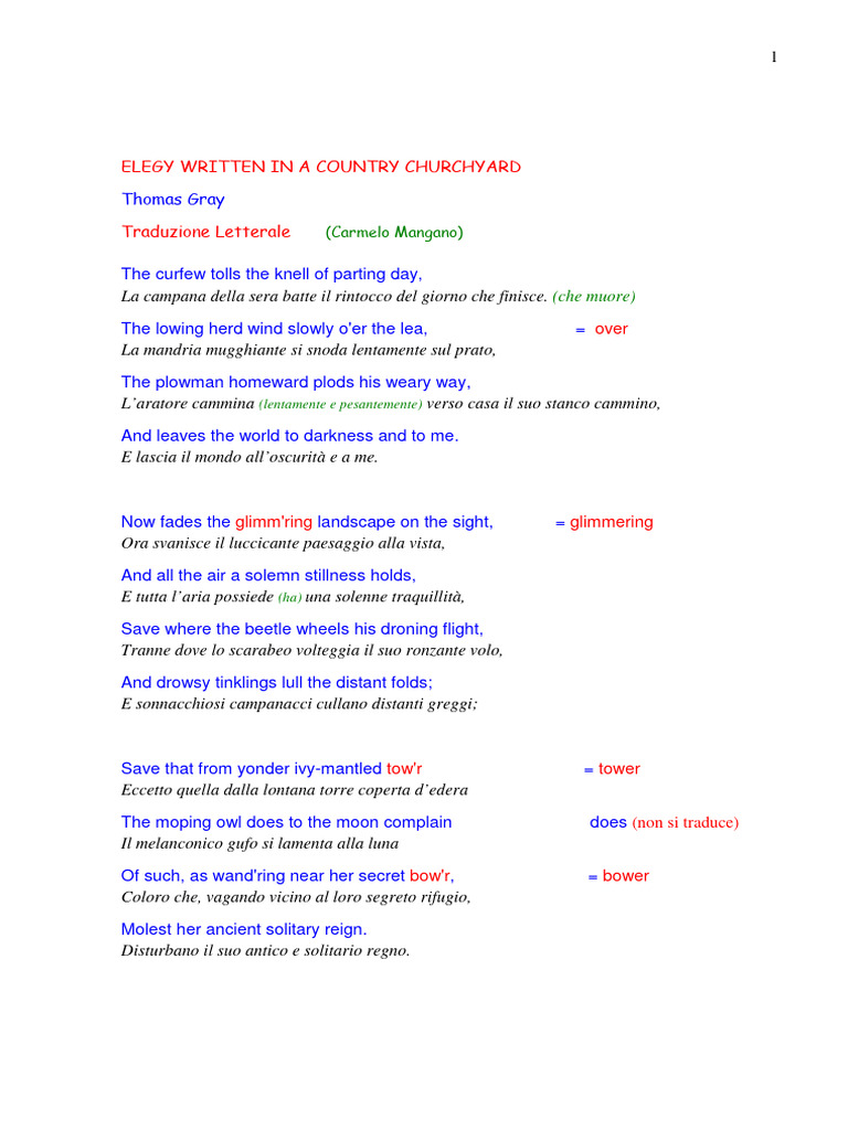 Elegy Written in A Country Churchyard Thomas Gray | PDF