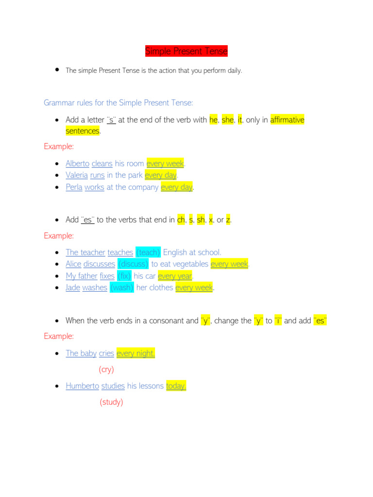 Simple Present Tense Negative Tense | PDF | Grammatical Tense ...