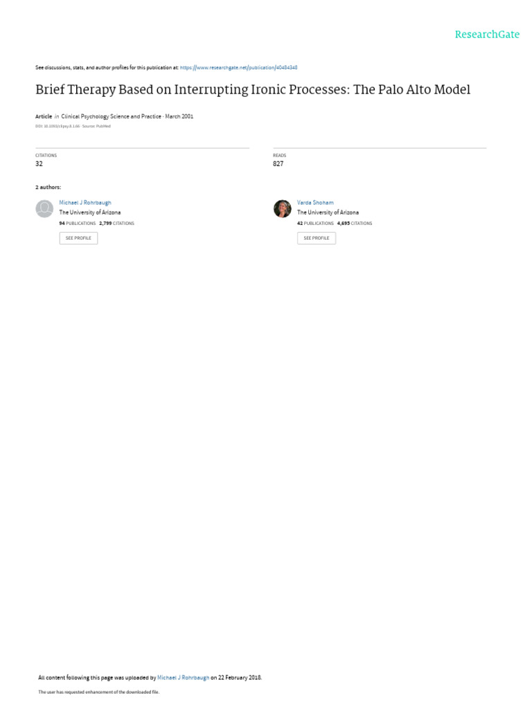 Brief Therapy Based On Interrupting Ironic Process | PDF ...